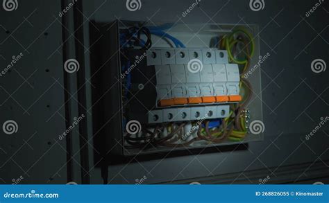 White Electrical Panel With Many Wires Electrical Parts Automatic Switches Breakers Residual