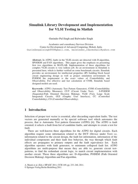Simulink Library Development And Implementation For Vlsi Testing In Matlab Pdf Electronics