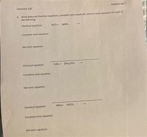 complete ionic equation net ionic equation chemical