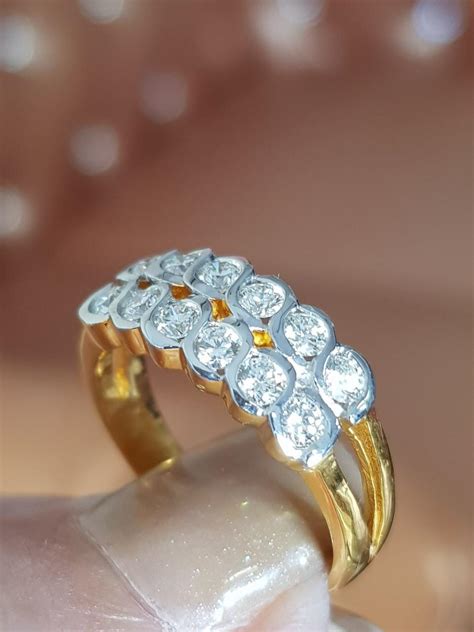 เพชรคุณตา แหวนเพชร 2 แถว ฝังสอดตาม้า เพชรเบลเยี่ยม น้ำ