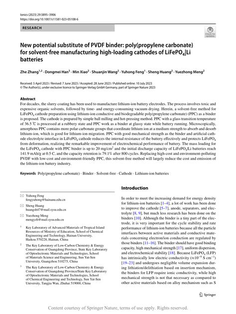 New Potential Substitute Of Pvdf Binder Poly Propylene Carbonate For Solvent Free