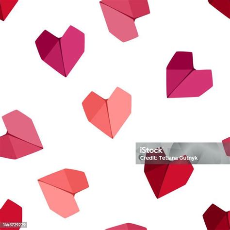 빨간색과 분홍색 종이 종이 접기 하트 원활한 패턴입니다 사랑 배경입니다 로맨틱 벡터 그림입니다 공예에 대한 스톡 벡터 아트 및