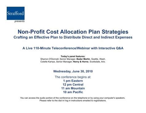 Non Profit Cost Allocation Plan Strategies Strafford