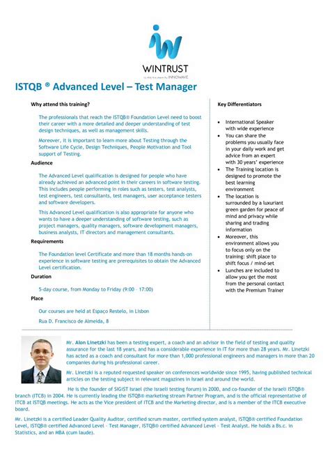 Pdf Istqb ® Advanced Level Test Manager · Istqb ® Advanced Level Test Manager Why Attend