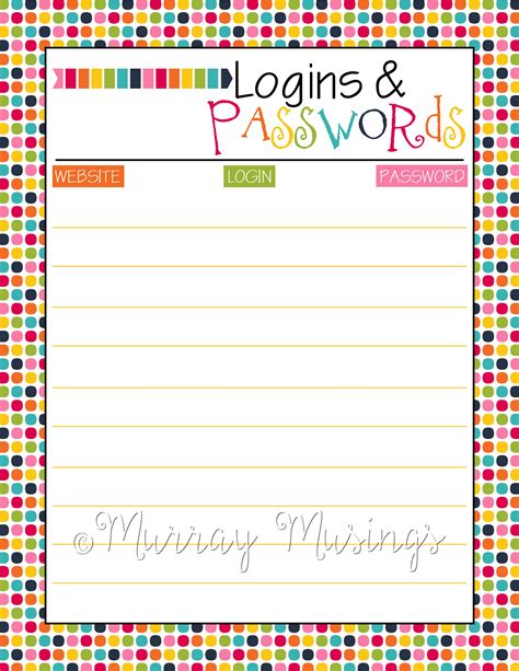 Internet Password Organizer Tracker Log ~ Free Printable Free Printable Password Keeper
