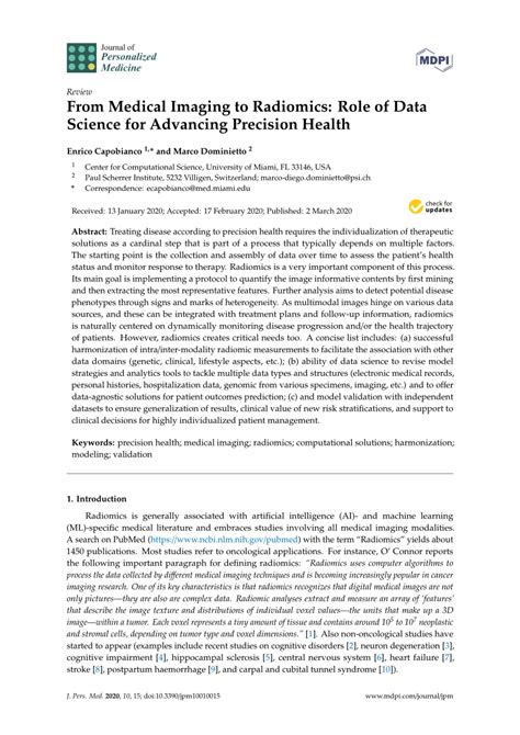 Pdf From Medical Imaging To Radiomics Role Of Data Science For Advancing Precision Health