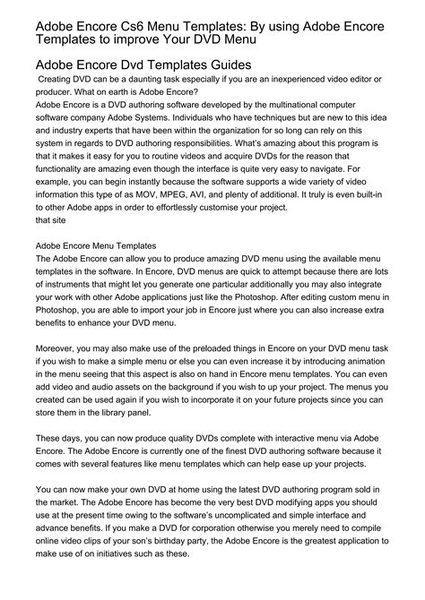Adobe Encore Cs Menu Templates By Using Adobe Encore Templates To Improve Your DVD Menu PDF
