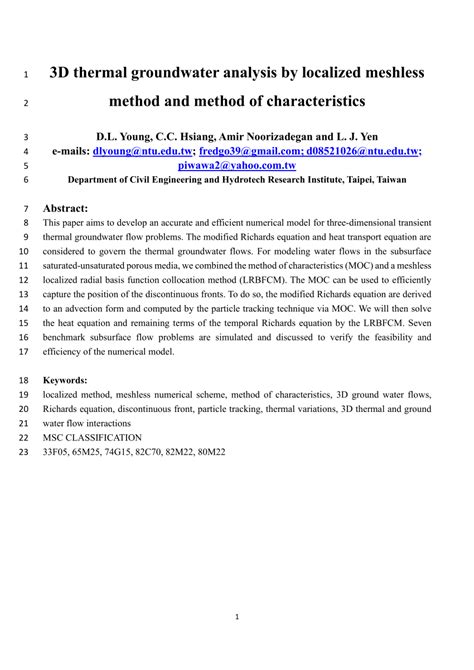 PDF D Thermal Groundwater Analysis By Localized Meshless Method And Method Of Characteristics