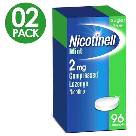 2x Nicotinell Nicotnell Mint 2mg Lozenge 96 Compressed Lozenges Sugar