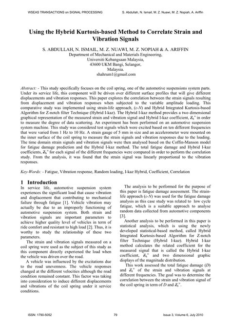 Pdf Using The Hybrid Kurtosis Based Method To Correlate Strain And