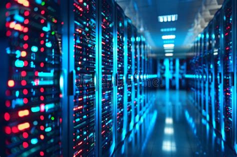 Rows Of Servers Fill A Long Building Hallway In A Data Center Stock Image Image Of Service