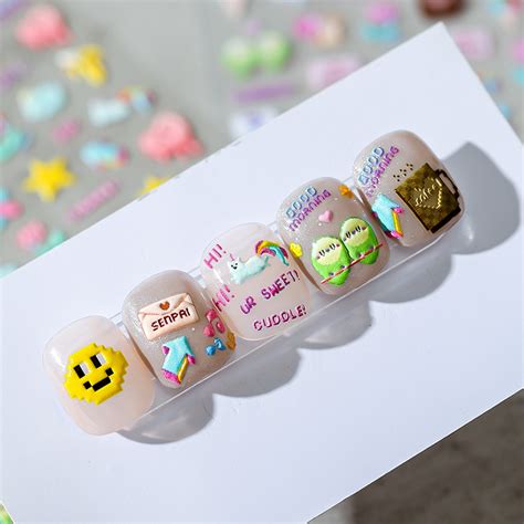 Badu Bg Цветен пикселен анимационен дизайн 5d релефни релефи Стикери за изкуство на ноктите 3d