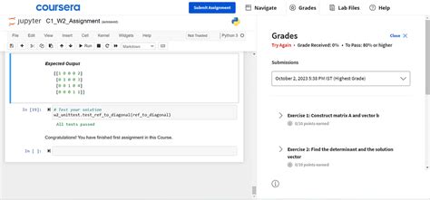 Problem With C1w2assignmentgrading Linear Algebra For Machine