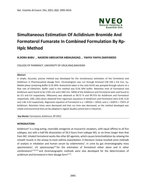 Pdf Simultaneous Estimation Of Aclidinium Bromide And Formoterol Fumarate In Combined