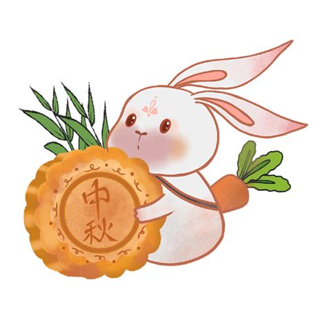 中秋节节日兔子月亮月饼图案素材