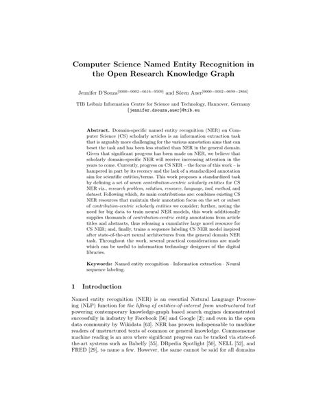 Pdf Computer Science Named Entity Recognition In The Open Research