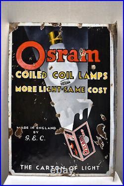 Vintage Osram Bulb Electric Lamp Sign Board Porcelain Enamel Flange