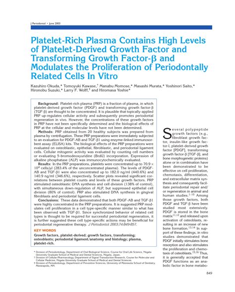 Pdf Platelet Rich Plasma Contains High Levels Of Platelet Derived