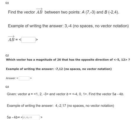 Solved Find The Vector AB Between Two Points A And Chegg Com