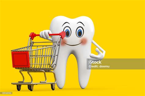 화이트 치아 사람 캐릭터 마스코트와 쇼핑 카트 트롤리 3d 렌더링 건강 진단에 대한 스톡 사진 및 기타 이미지 건강 진단 건강관리와 의술 구매 Istock