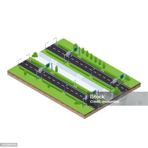 표지판과 스포트라이트 램프가 있는 고속도로 도로의 아이소메트릭 장면 0명에 대한 스톡 벡터 아트 및 기타 이미지 0명 3차원 형태 거리 Istock