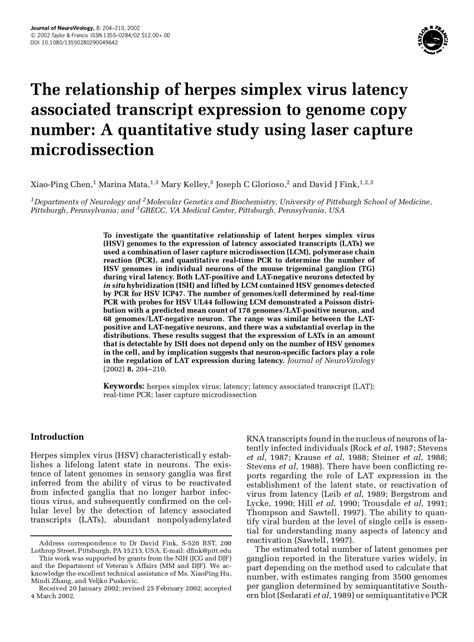 Pdf The Relationship Of Herpes Simplex Virus Latency Associated Transcript Expression To