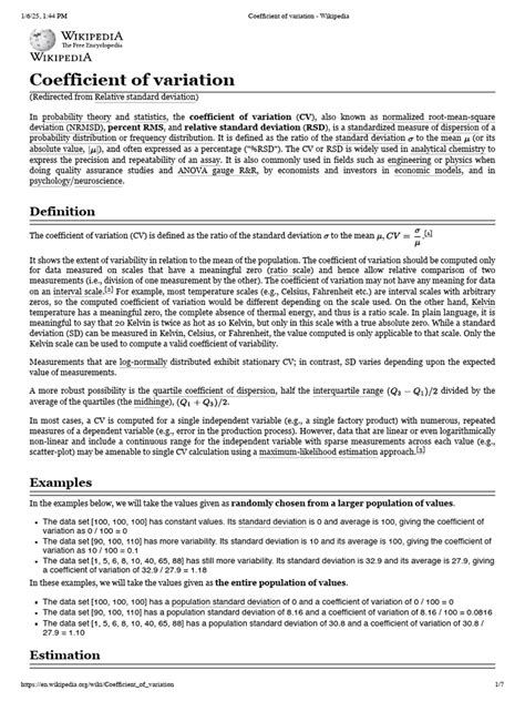 Coefficient Of Variation Wikipedia Pdf Coefficient Of Variation