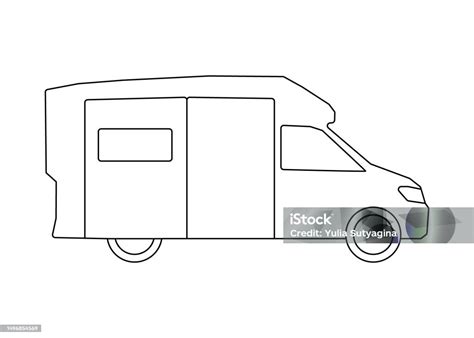 자동차 캠퍼밴 운송 모델 색칠 라인 아이콘입니다 자신의 여객 운송 여행용 자동차 벡터 기호 윤곽선 검은색에 대한 스톡 벡터 아트