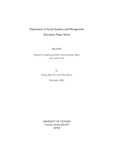 Pdf Optimal Stopping Problem With Quitting Offers And Search Cost