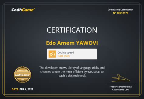 Codingame Certification