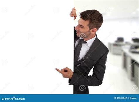 Businessman Pointing At A Blank Board Stock Photo Image Of Person Office 33535842