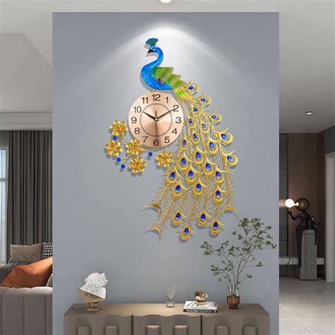 Fmtad Large Peacock Wall Clock Non Ticking Silent 3d Luxury Decorative