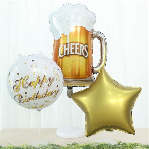 Efavormart Set Of 5 Whitegold Round Happy Birthday Mylar Foil Helium