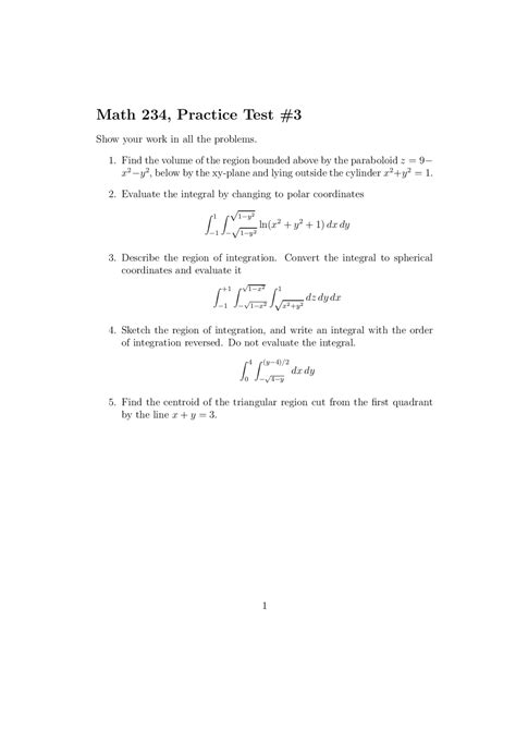 Practice Test 3 Multivariable Calculus Mth 234 Docsity