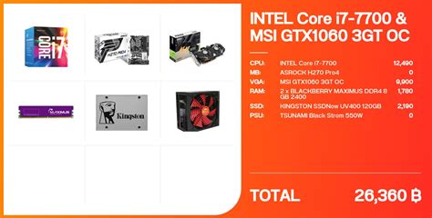 Intel Core I7 7700 And Msi Gtx1060 3gt Oc จัดสเปค Notebookspec