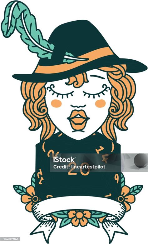 레트로 문신 스타일 인간 음유시인 캐릭터 자연 20 주사위 롤 가수에 대한 스톡 벡터 아트 및 기타 이미지 가수 굴리기 깃털 Istock