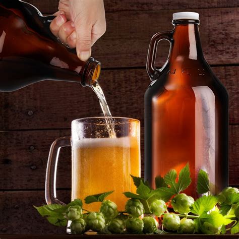 Zeayea 3 Pack Glass Growler Jug 64 Oz Amber Half Gallon Jug Set With