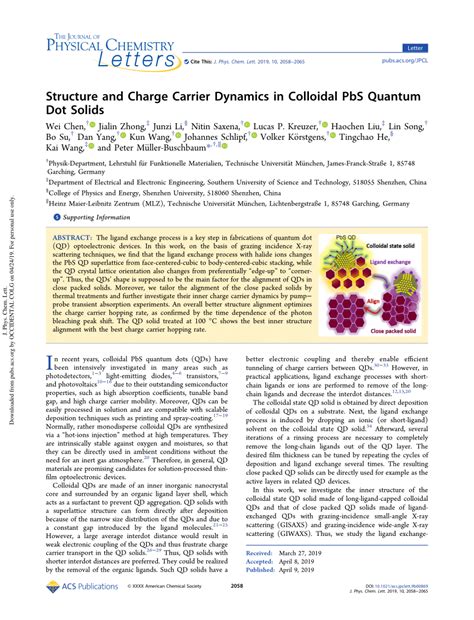 Pdf Structure And Charge Carrier Dynamics In Colloidal Pbs Quantum