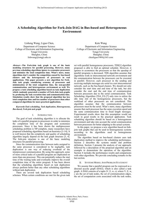 Pdf A Scheduling Algorithm For Fork Join Dag In Bus Based And