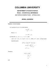 Statistical Inference Midterm Exam Model Answers Course Hero