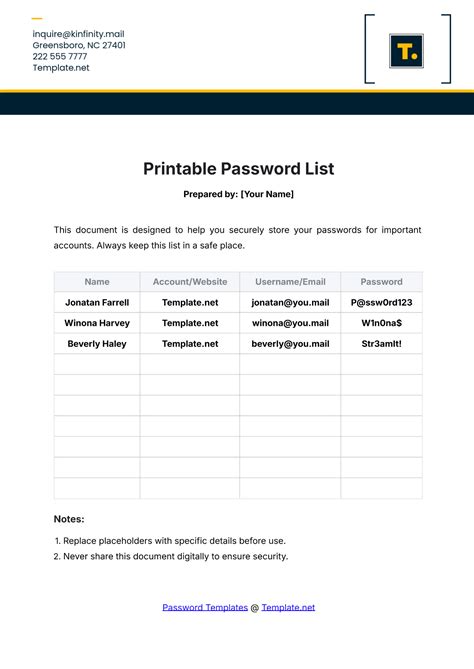 Free Password Template To Edit Online