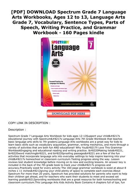 Pdf Download Spectrum Grade 7 Language Arts Workbooks Ages 12 To 1