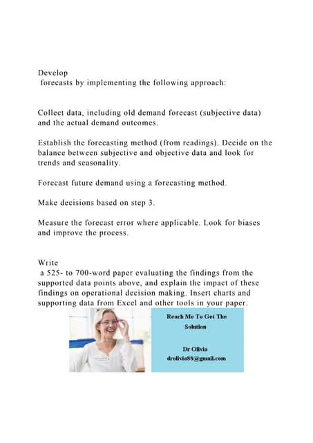 develop forecasts by implementing the following approach docx
