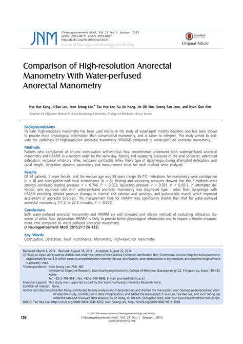 Pdf Comparison Of High Resolution Anorectal Manometry With Water Perfused Anorectal Manometry