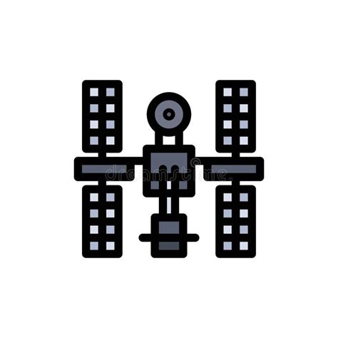 Satellite In Space Orbiting The Planet On A Blue Background Orbital Space Station Stock Vector