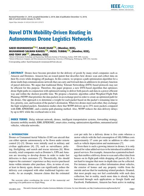 Pdf Novel Dtn Mobility Driven Routing In Autonomous Drone Logistics