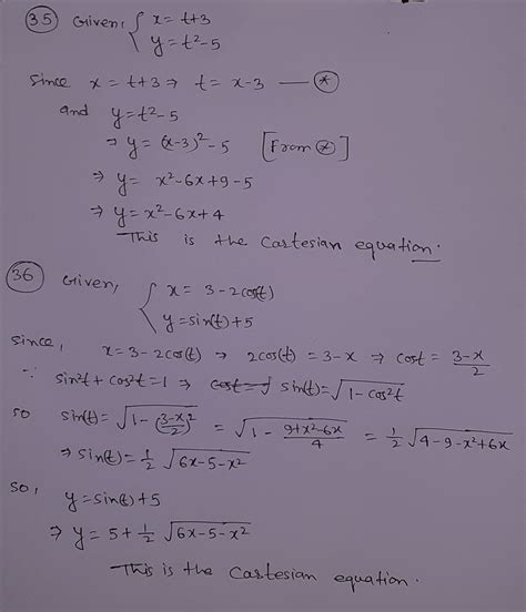 [solved] eliminate the parameter on the parametric equations to write
