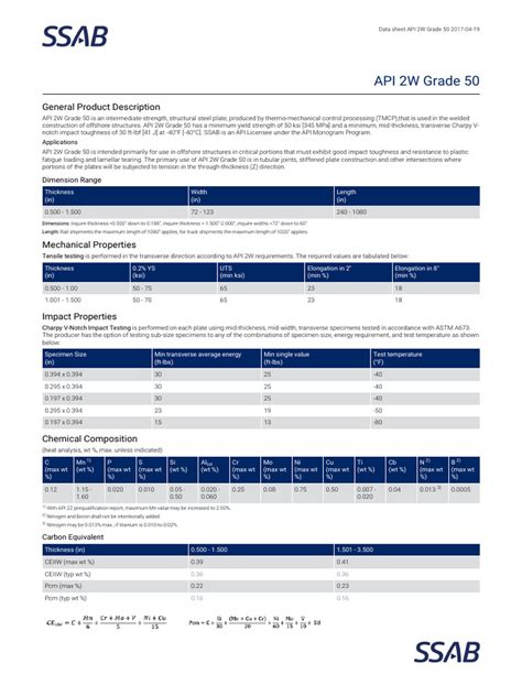 Data Sheet Api 2w Grade 50 2017 Pdf Construction Welding