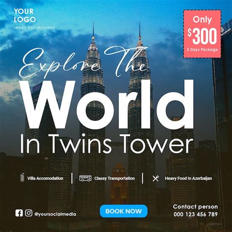 Premium PSD PSD Explore The World Twins Tower Instagram Post Template