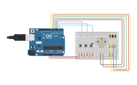circuit design dc motor forward reverse and stop using 3 push button tinkercad